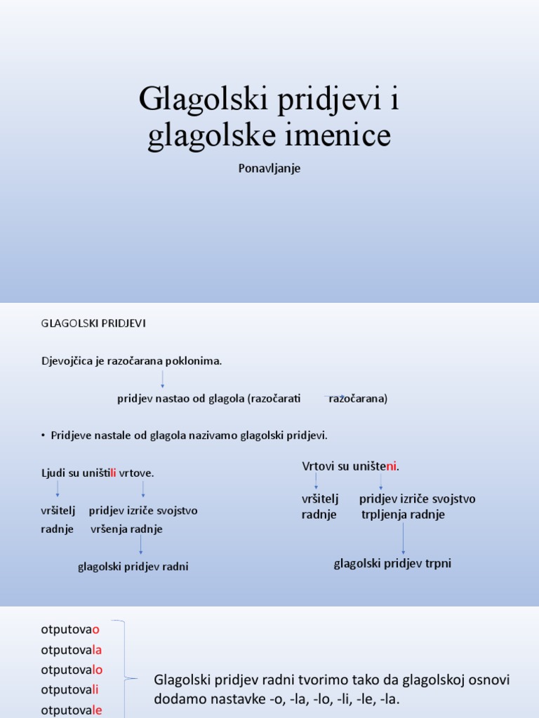 Glagolski Pridjevi I Glagolske Imenice | PDF