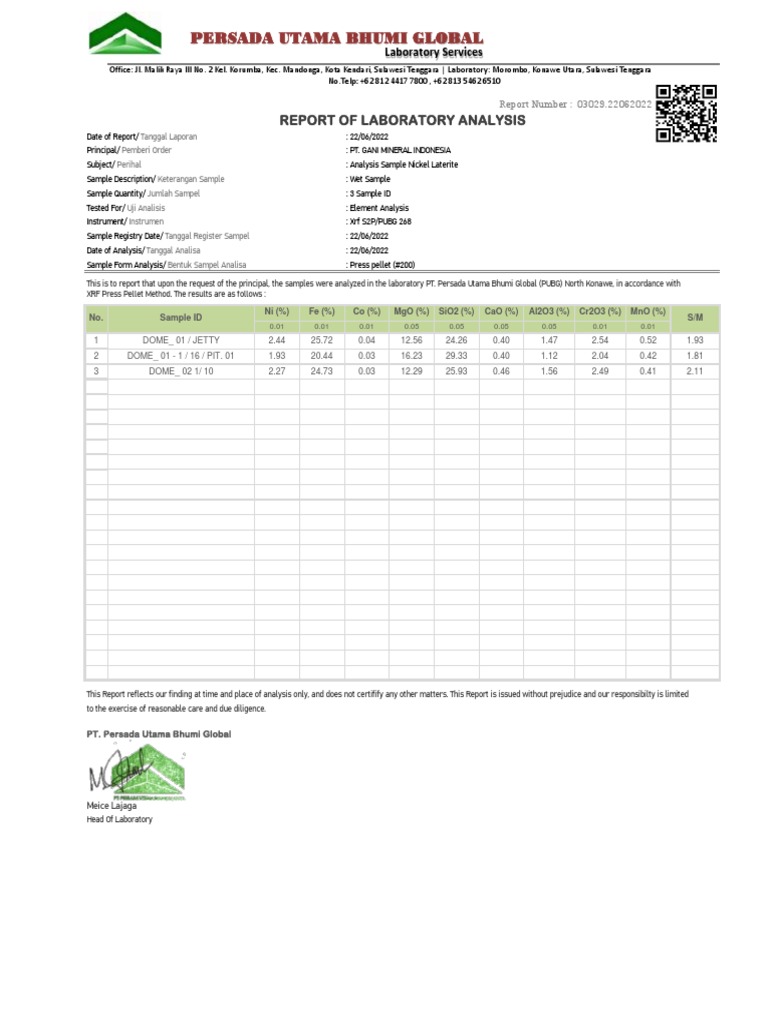 Contoh Hasil Lab | PDF
