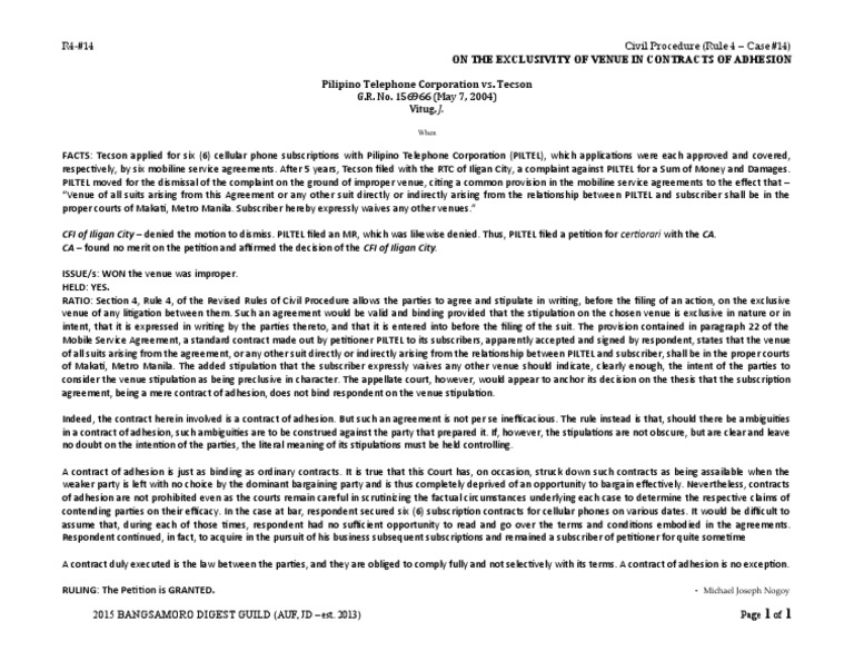 R4-14 Piltel vs. Tecson | Download Free PDF | Lawsuit | Justice