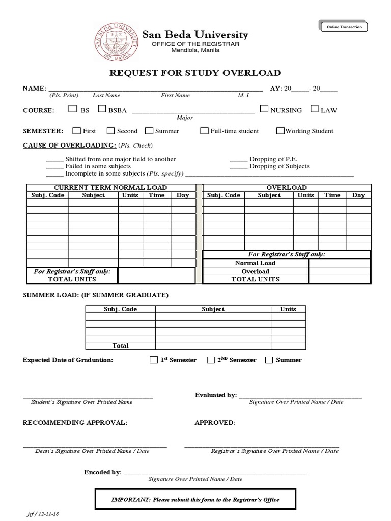 Form No 11 - Request For Study Overload v.2 | PDF