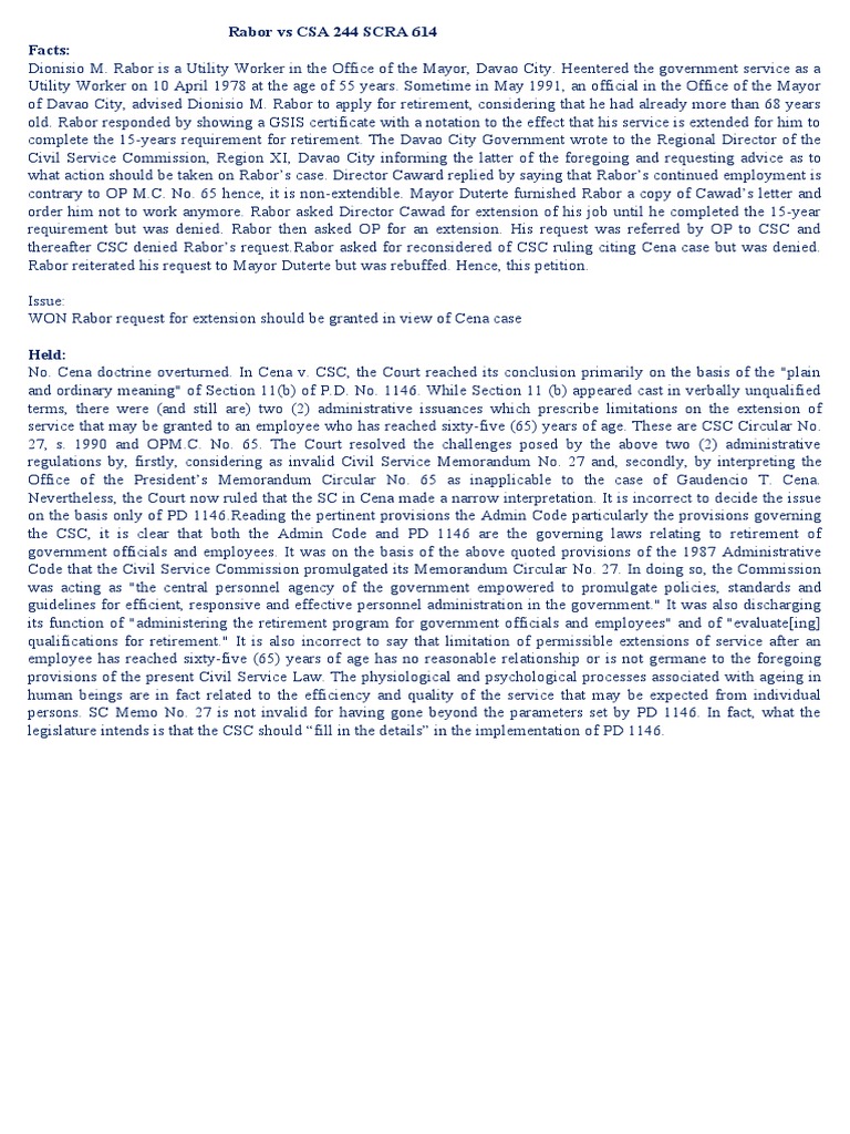 Rabor Vs Csa 244 Scra 614 | PDF | Political Law | Public Law