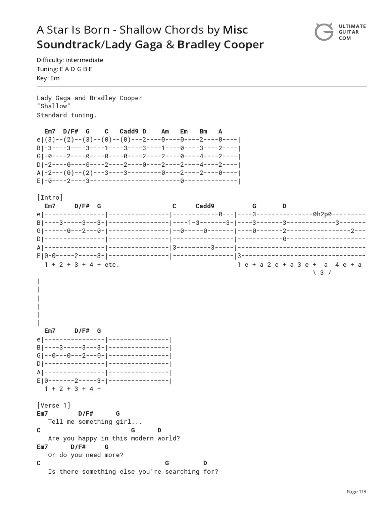 Shallow Chords | PDF | Lady Gaga | Songs