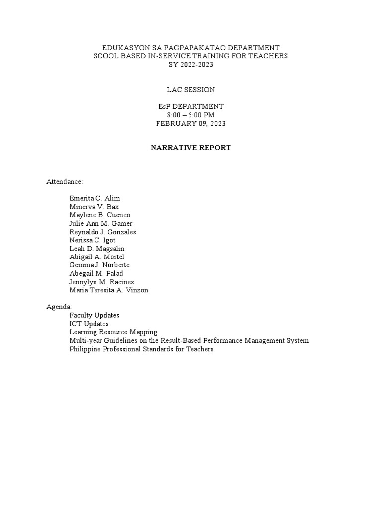 LAC Narrative Report Feb 9, 2022 | PDF