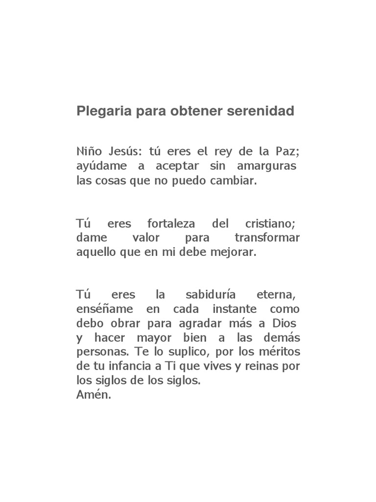 Plegaria para Obtener Serenidad | PDF
