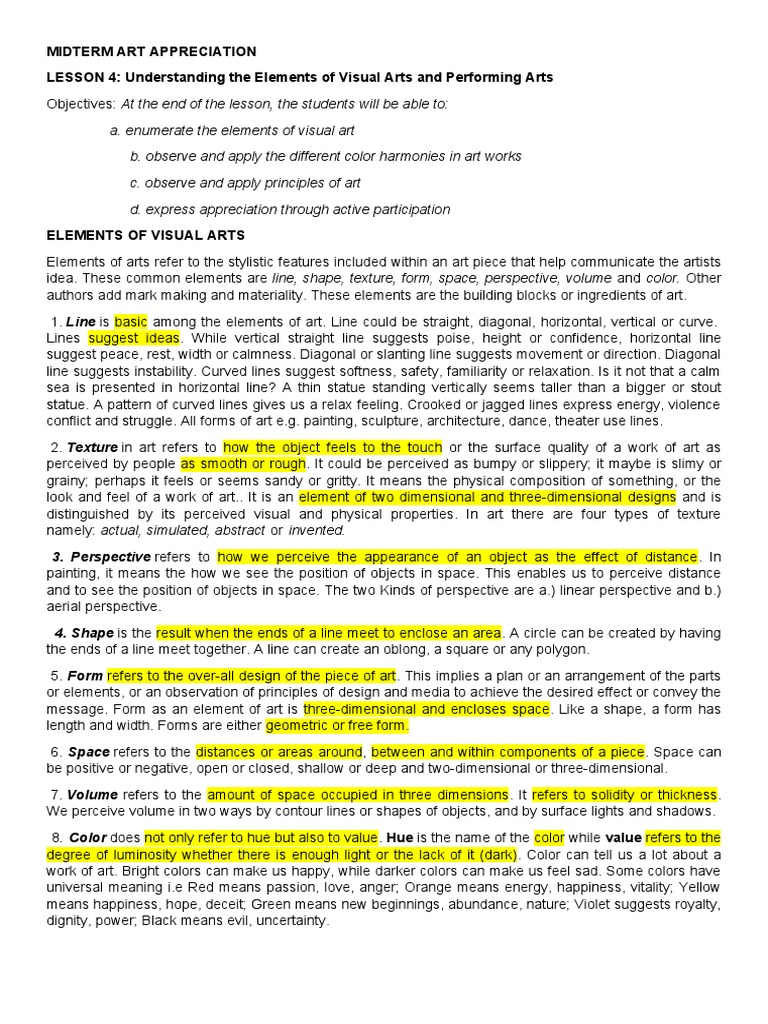 Understanding Elements & Principles of Visual & Performing Arts | PDF ...