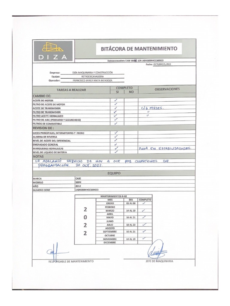 Bitácora de Mantenimiento | PDF