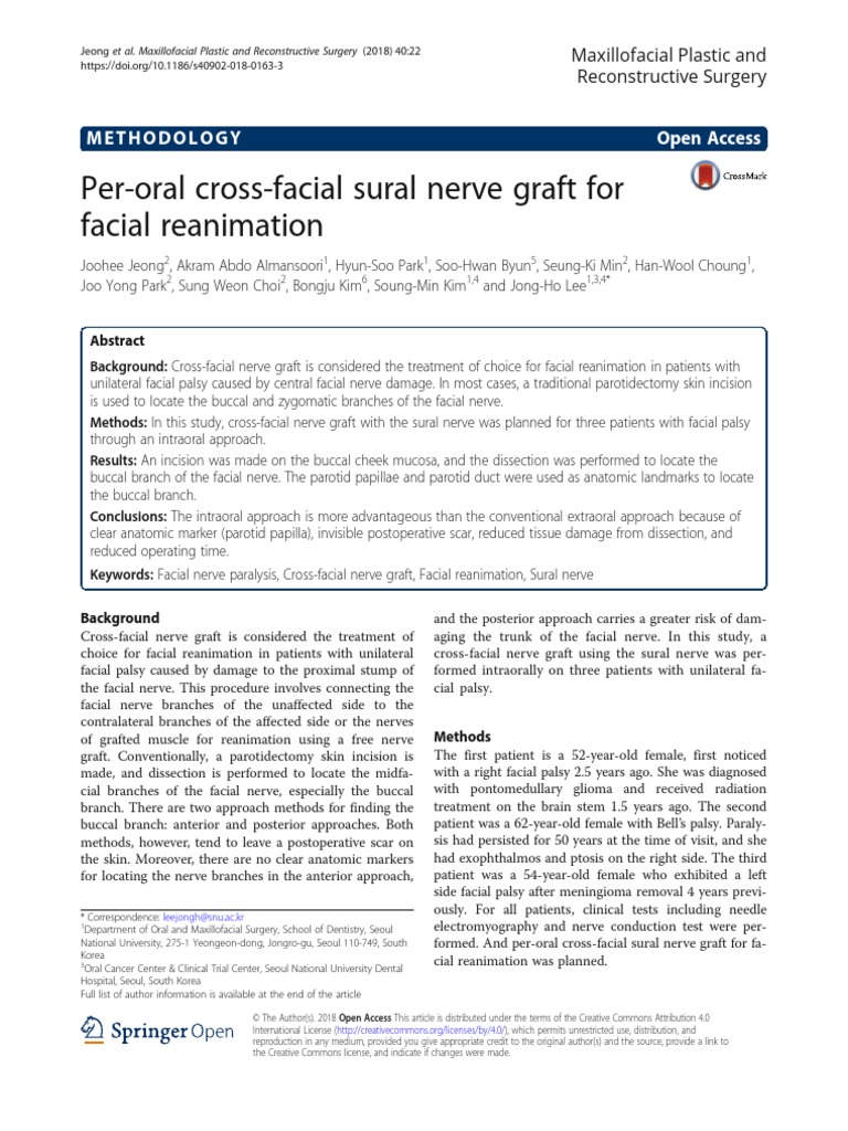 Per-Oral Cross-Facial Sural Nerve Graft For Facial Reanimation | PDF ...