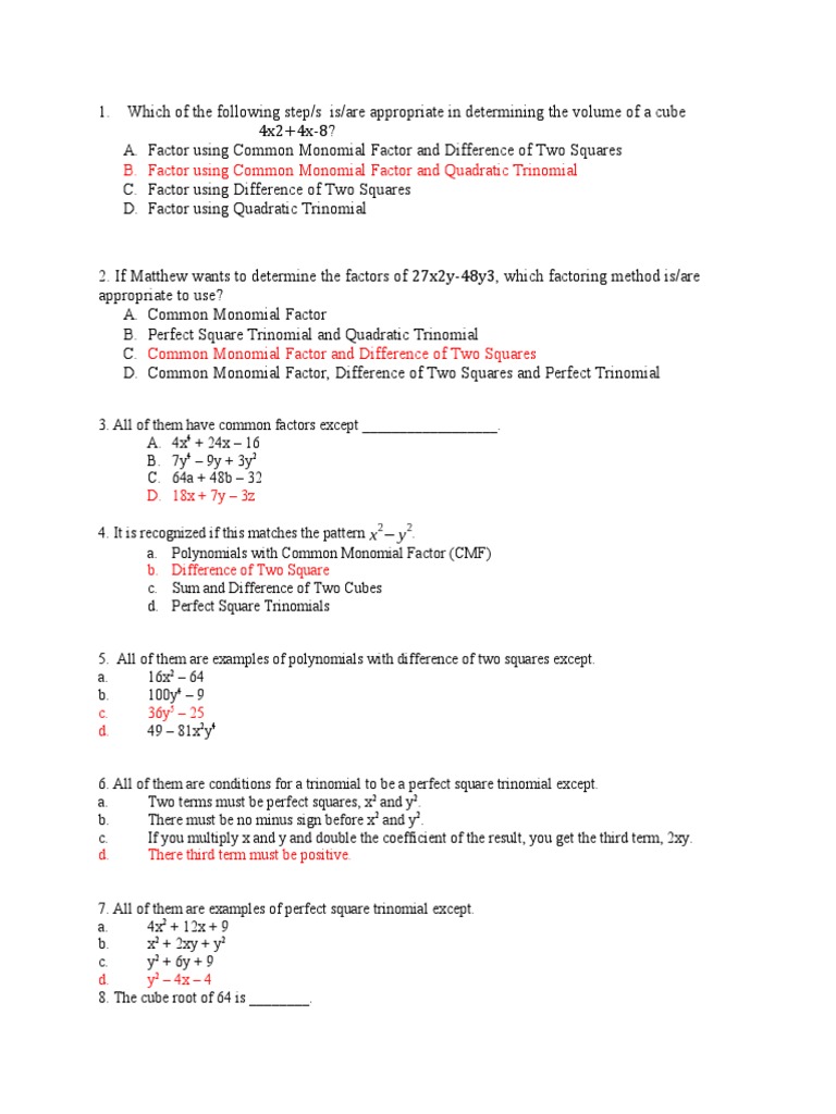 Math Questions | PDF | Factorization | Algebra