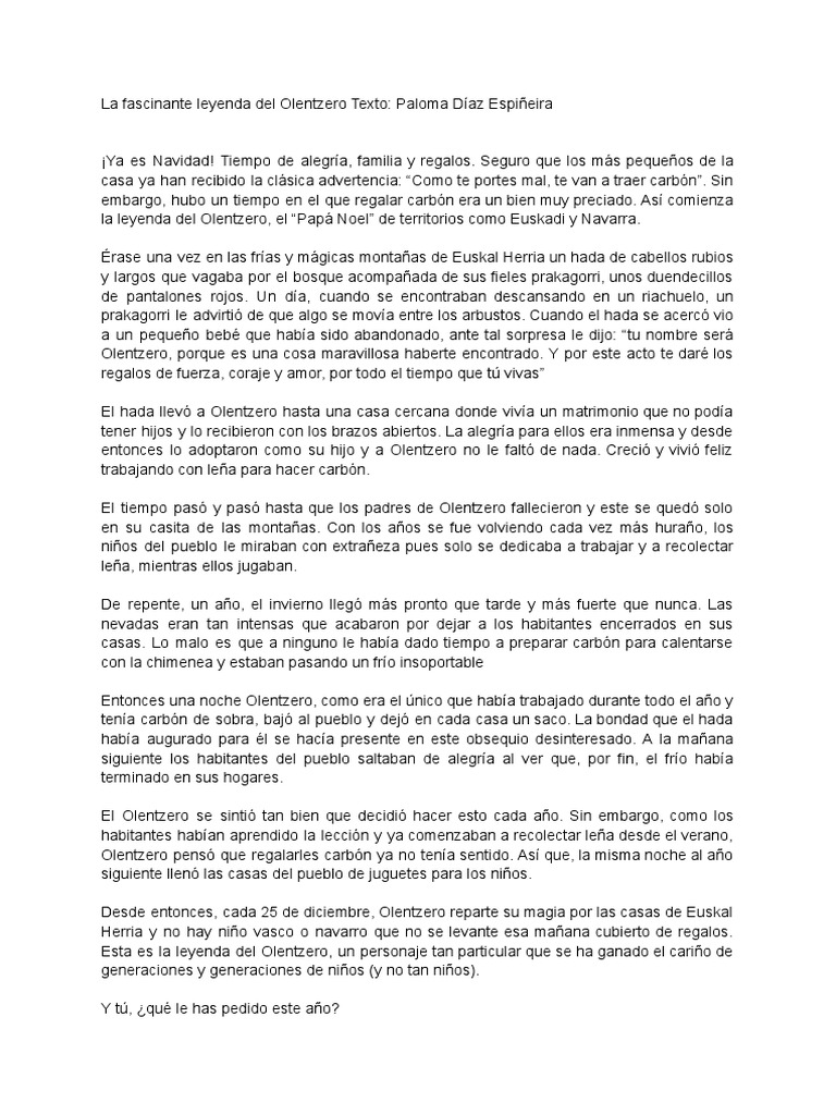 La Fascinante Leyenda Del Olentzero Texto - Paloma Díaz Espiñeira | PDF La Fascinante Leyenda Del Olentzero Texto - Paloma Díaz Espiñeira | PDF