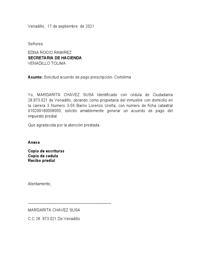 Carta de Solicitud Impuesto Predial | PDF
