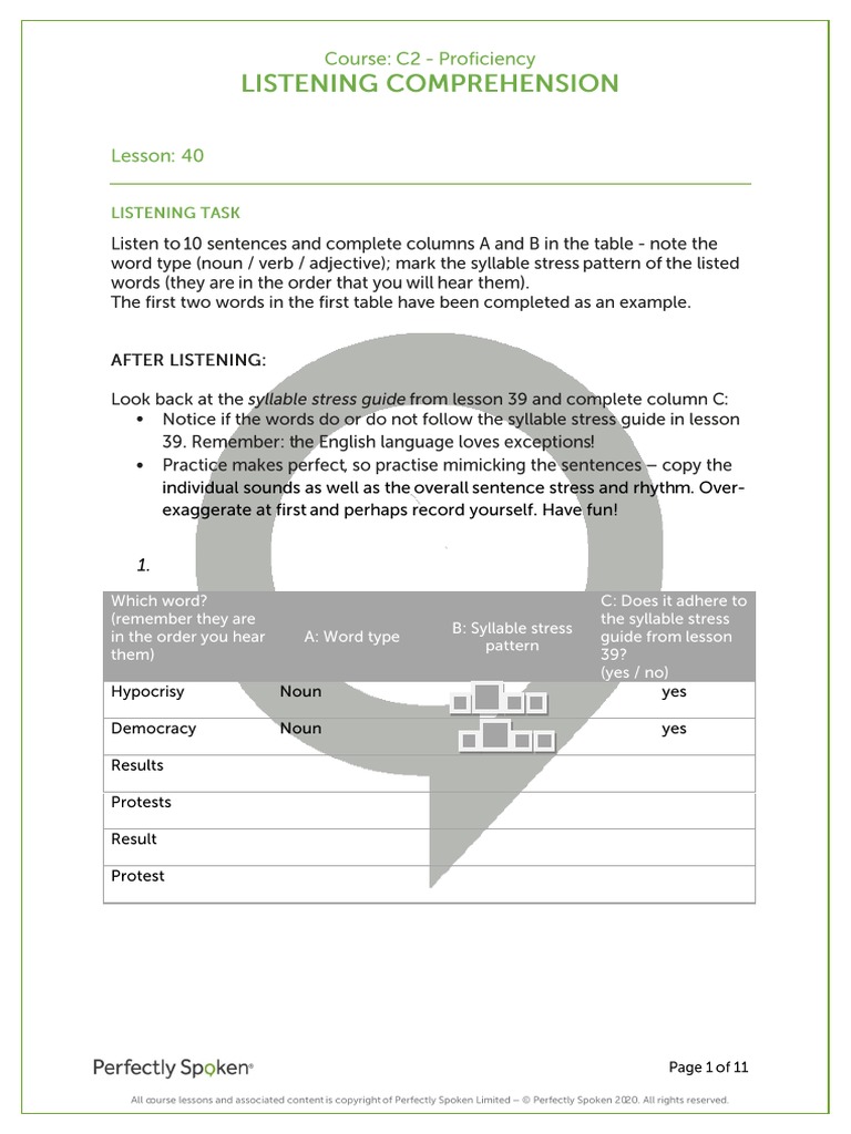 C2 - Lesson 36-40 - Listening Comprehension | PDF