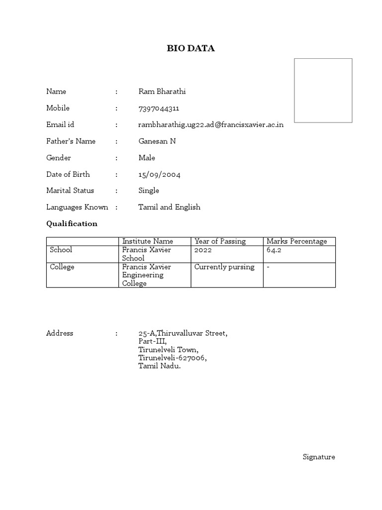 Bio Data | PDF