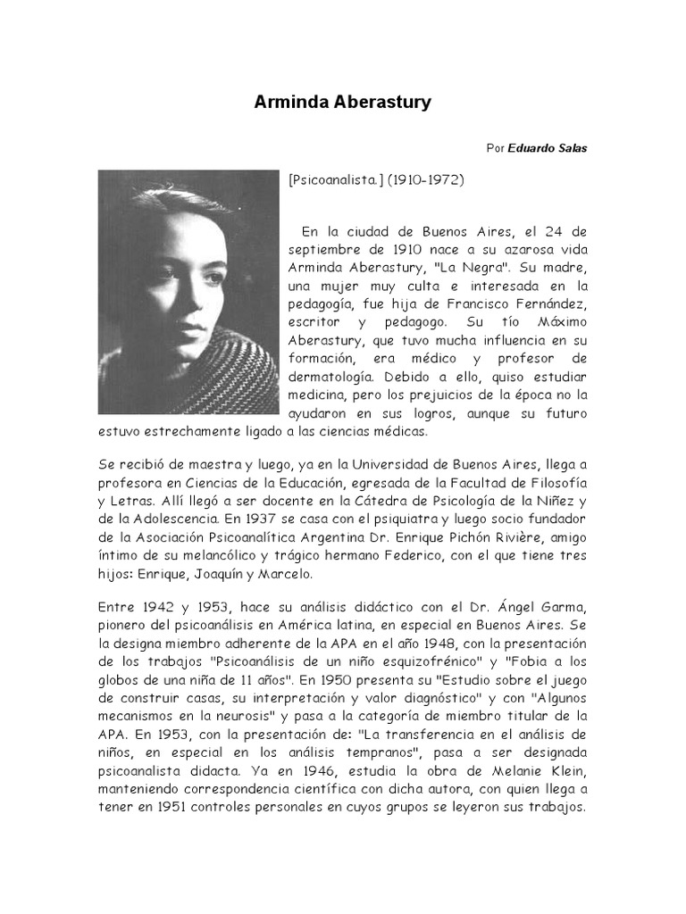 Arminda Aberastury - BIOGRAFIA | PDF | Psicoanálisis | Sicología