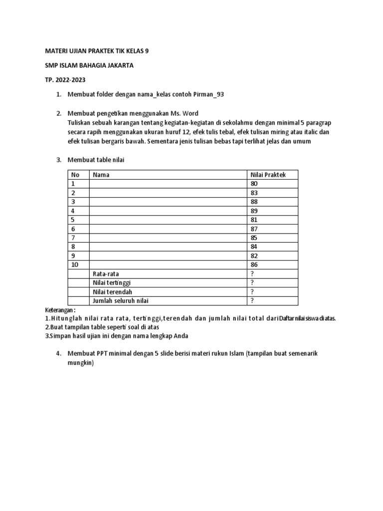 Materi Ujian Praktek Tik Kelas 9 | PDF