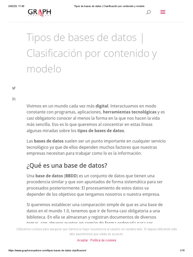 Tipos de Bases de Datos - Clasificación Por Contenido y Modelo | PDF | Bases de datos | Cookie HTTP