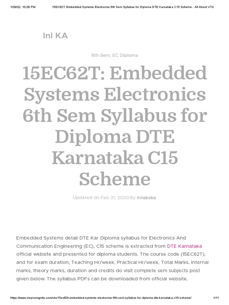 15EC62T - Embedded Systems Electronics 6th Sem Syllabus For Diploma DTE Karnataka C15 Scheme ...