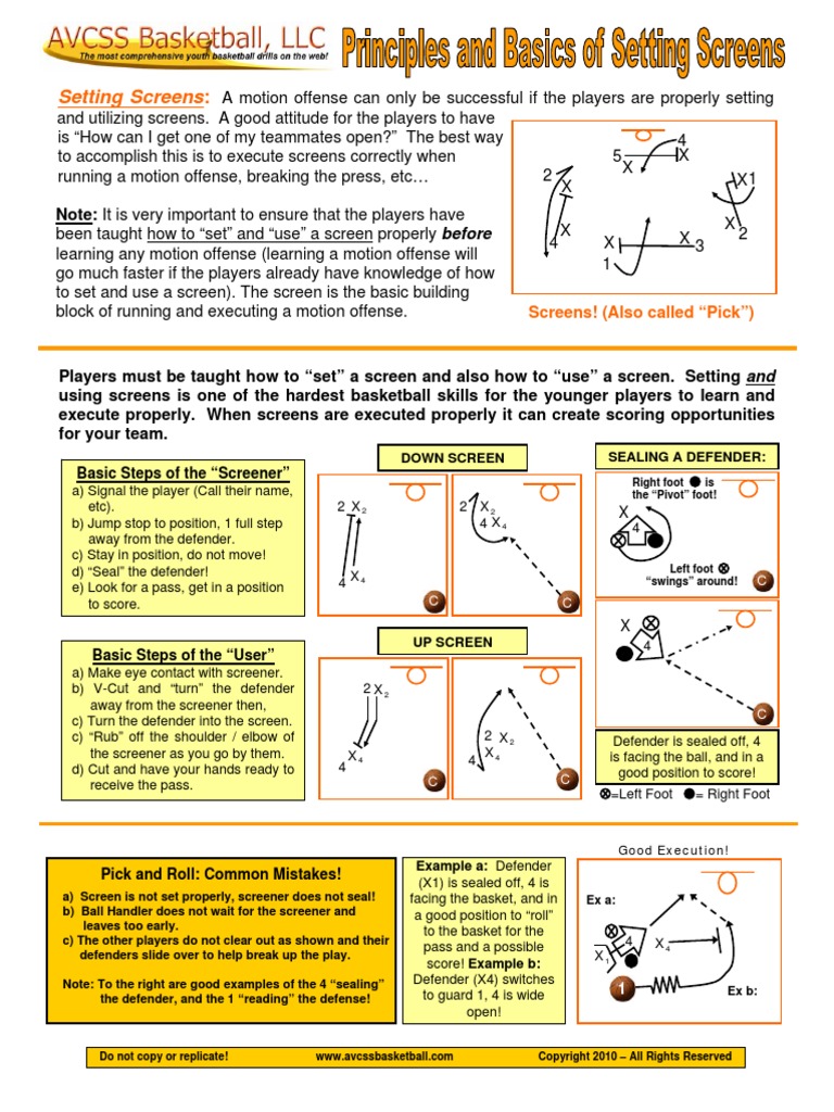 Basics of Setting Screens Handout | PDF | Athletic Sports | Ball Games