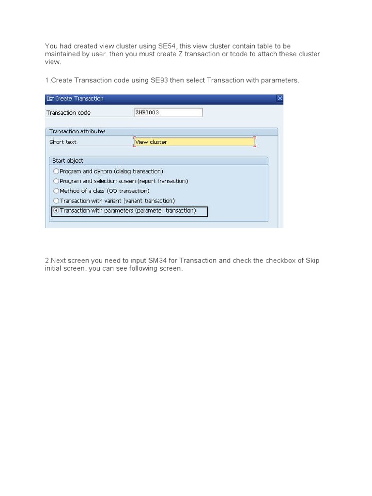 How To Create Z Transaction For View Cluster | PDF