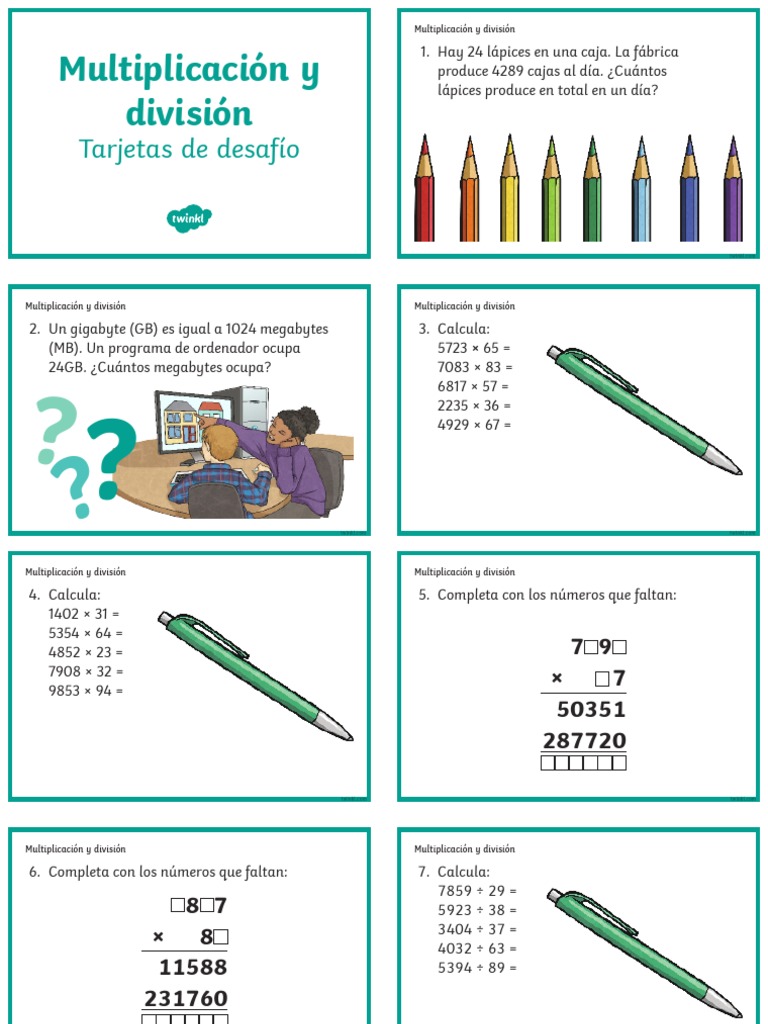 Comparto 'ES T2 M 1822 Multiplicacion y Division Tarjetas de Desafio de ...