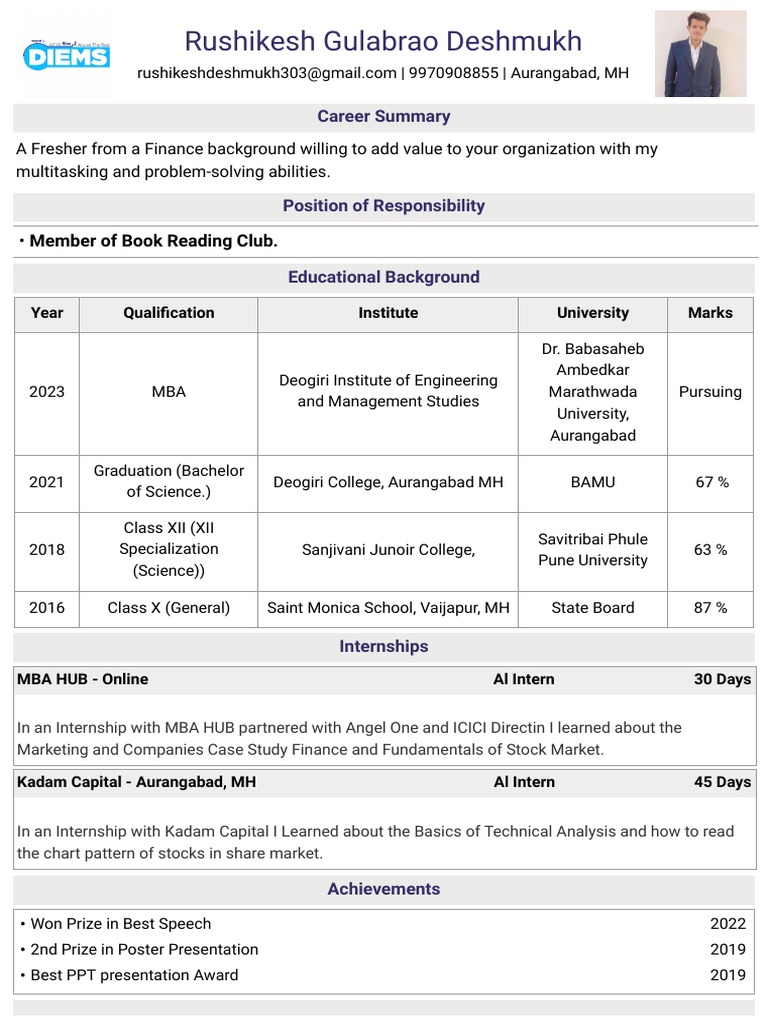 Rushikesh Gulabrao Deshmukh CV | PDF | Cognition | Learning