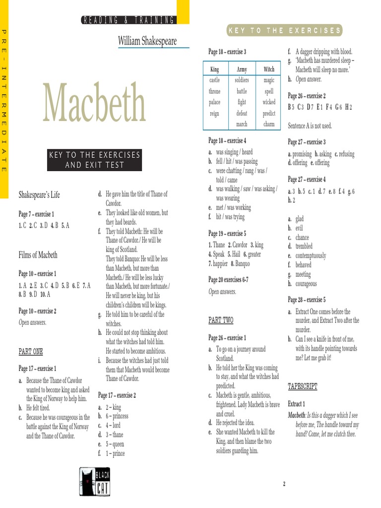 Macbeth William Shakespeare Page 18 Exercise 3 Shakespeare S Life Films ...