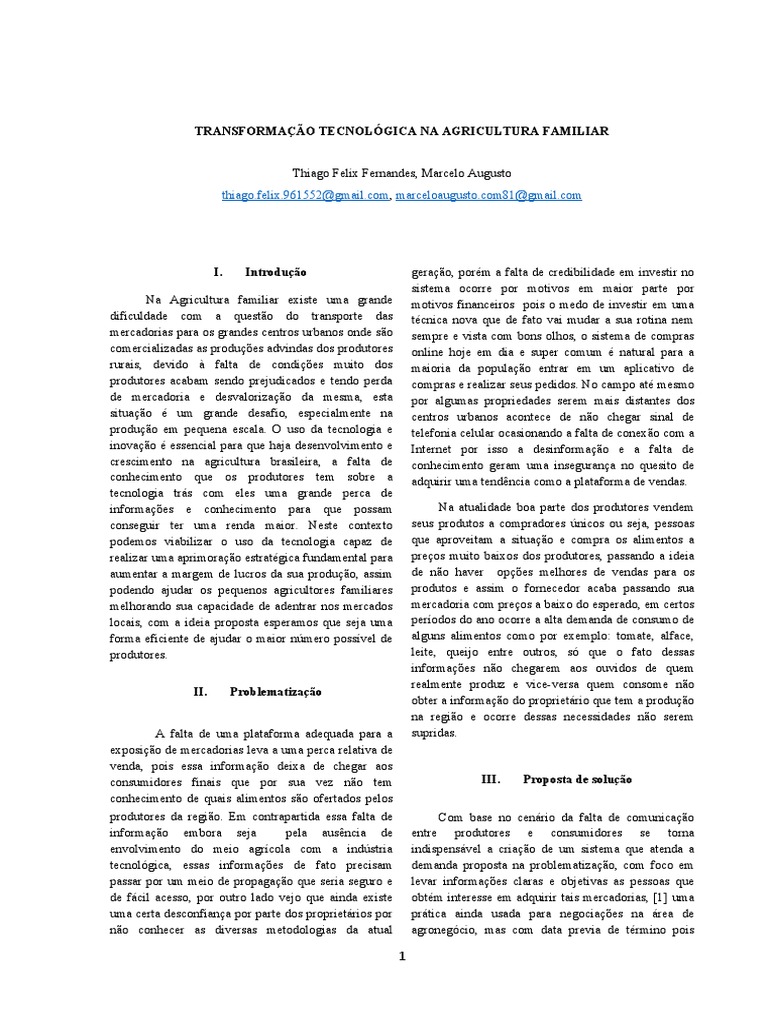Artigo Transformacao Tecnologica Thiago Marcelo2 | PDF | Agricultura | Qualidade (negócios)