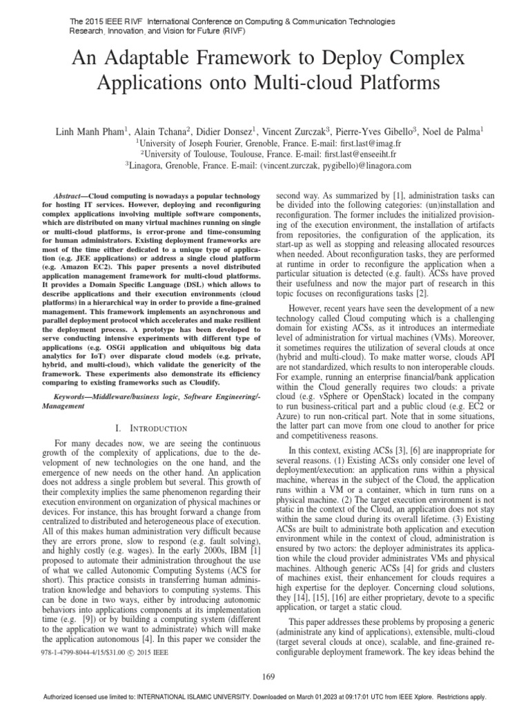 An Adaptable Framework To Deploy Complex Applications Onto Multi-Cloud Platforms | PDF | Cloud ...