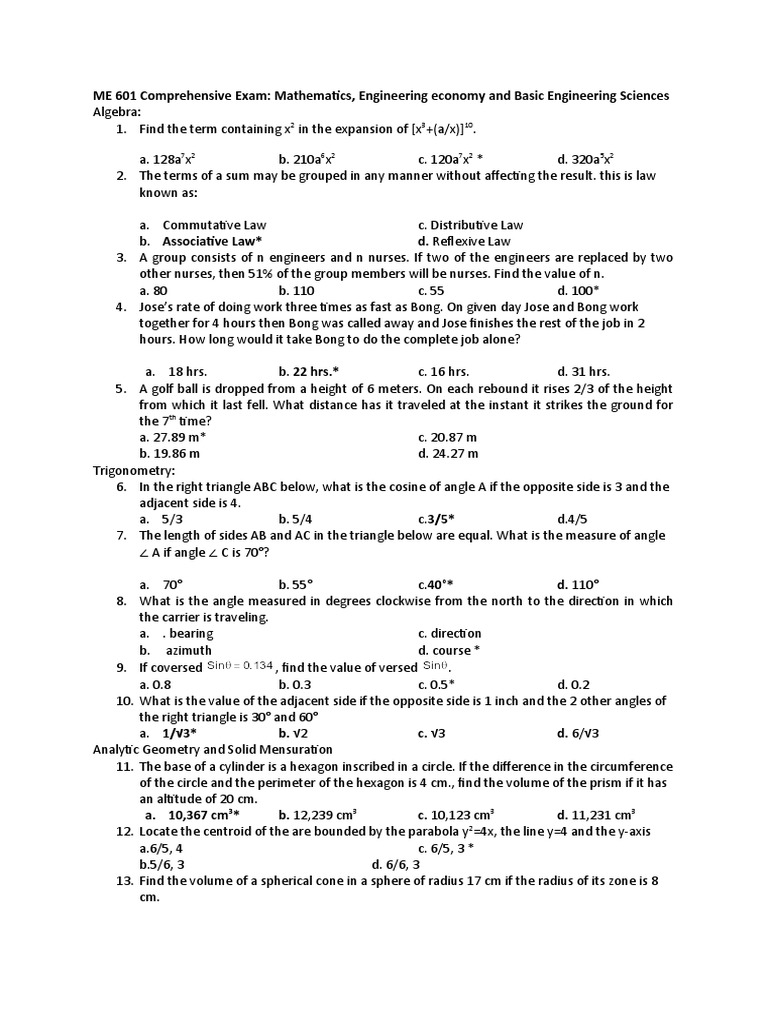 ME 601 Compre Answer Key | PDF | Density | Physical Quantities