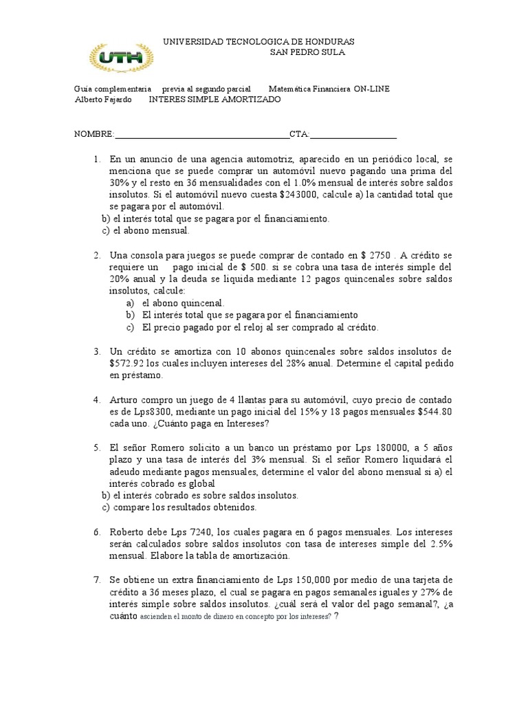 Ejercicios de Int Sim Amort Mat Finan Iiparcial | PDF | Interés | Crédito