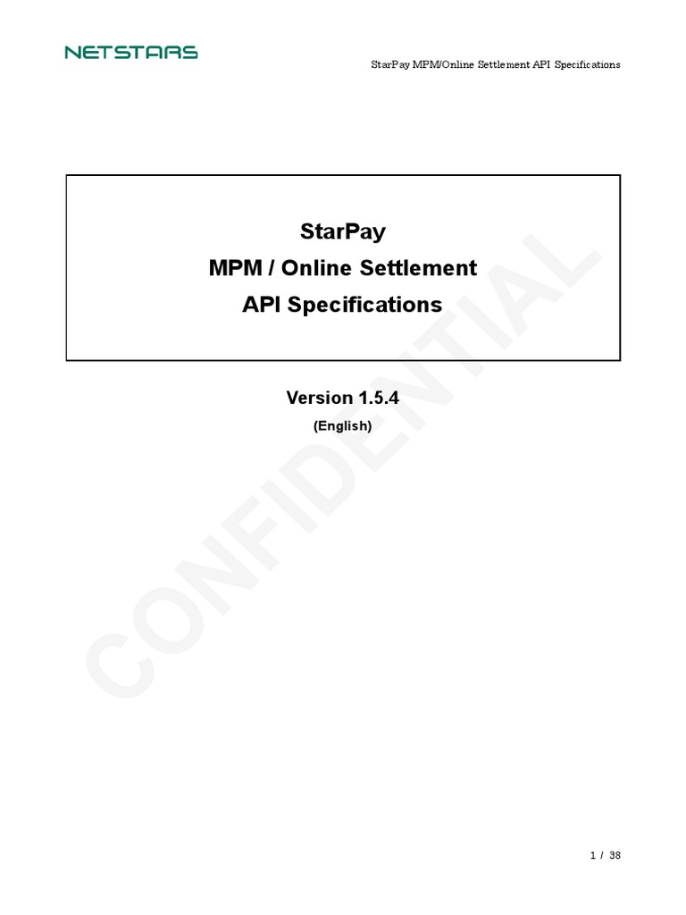StarPay Settlement MPM&Online - v1.5.4 API Specifications | PDF | We Chat | Qr Code