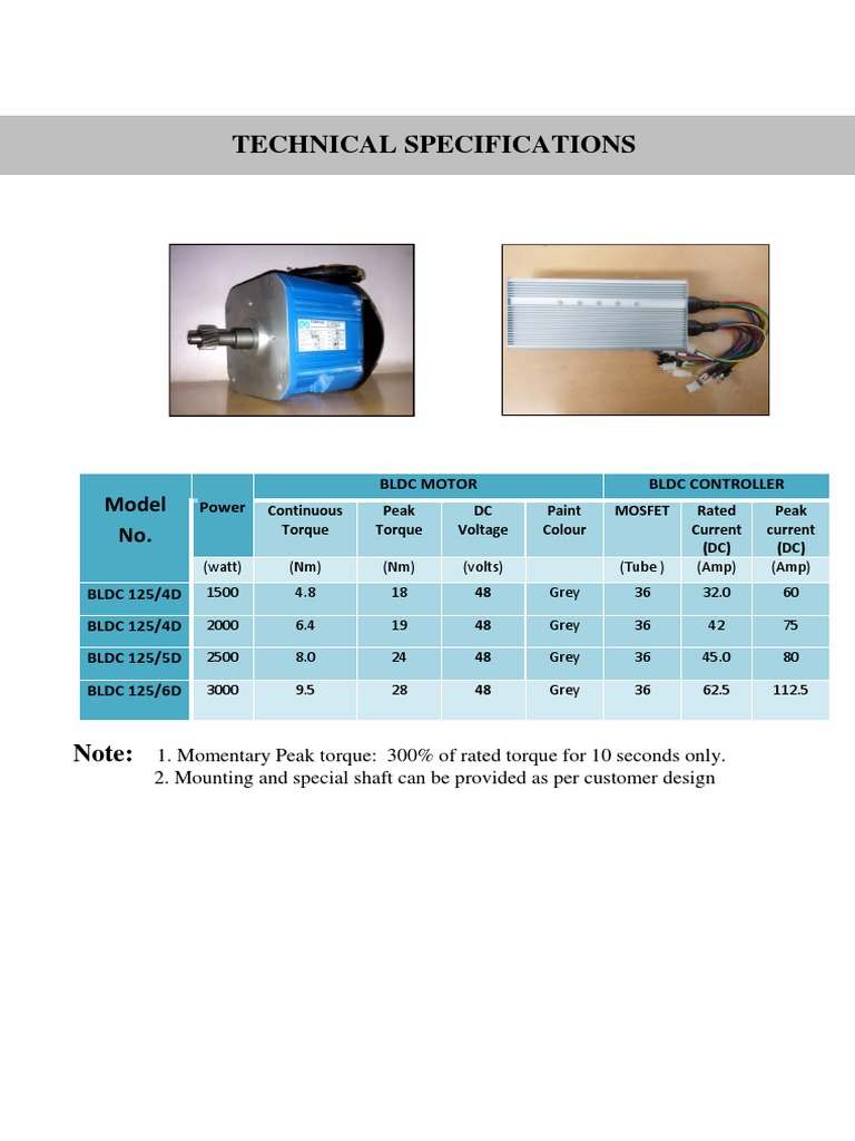 BLDC Motor Technical Specifications | PDF | Electric Motor | Vehicles