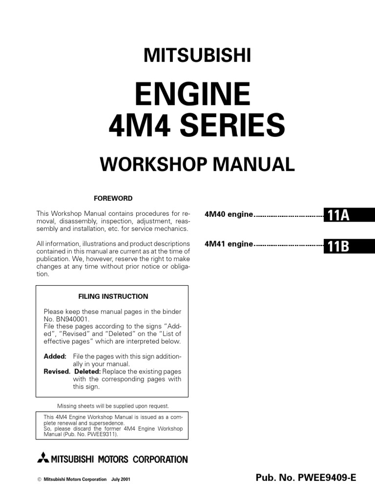 Mitsubishi Engine 4m40 Service Repair Manual | PDF | Turbocharger | Piston