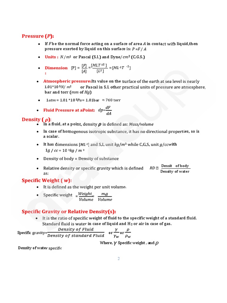 Pressure (P) :: Units: Dimension: Atmospheric Pressure | PDF