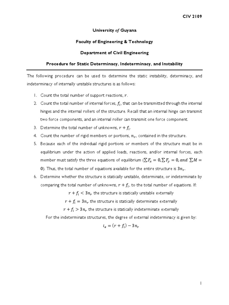 Procedure For Static Determinacy, Indeterminacy, and Instability | PDF