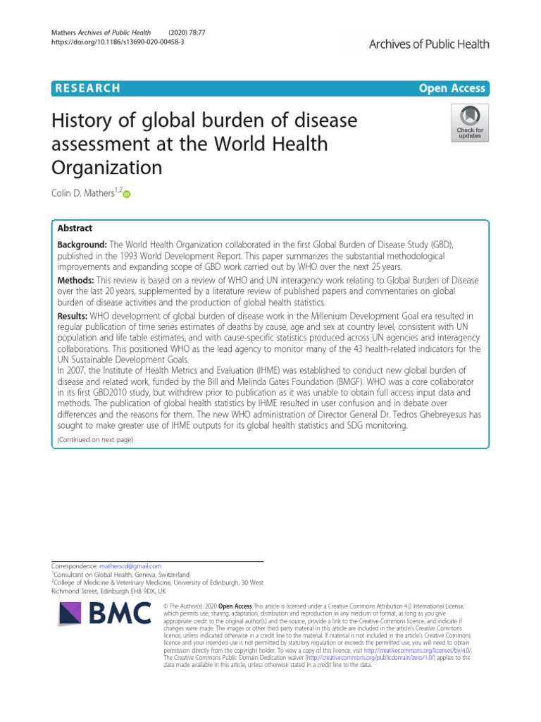 Mathers CD. History of Global Burden of Disease Assessment at The World ...