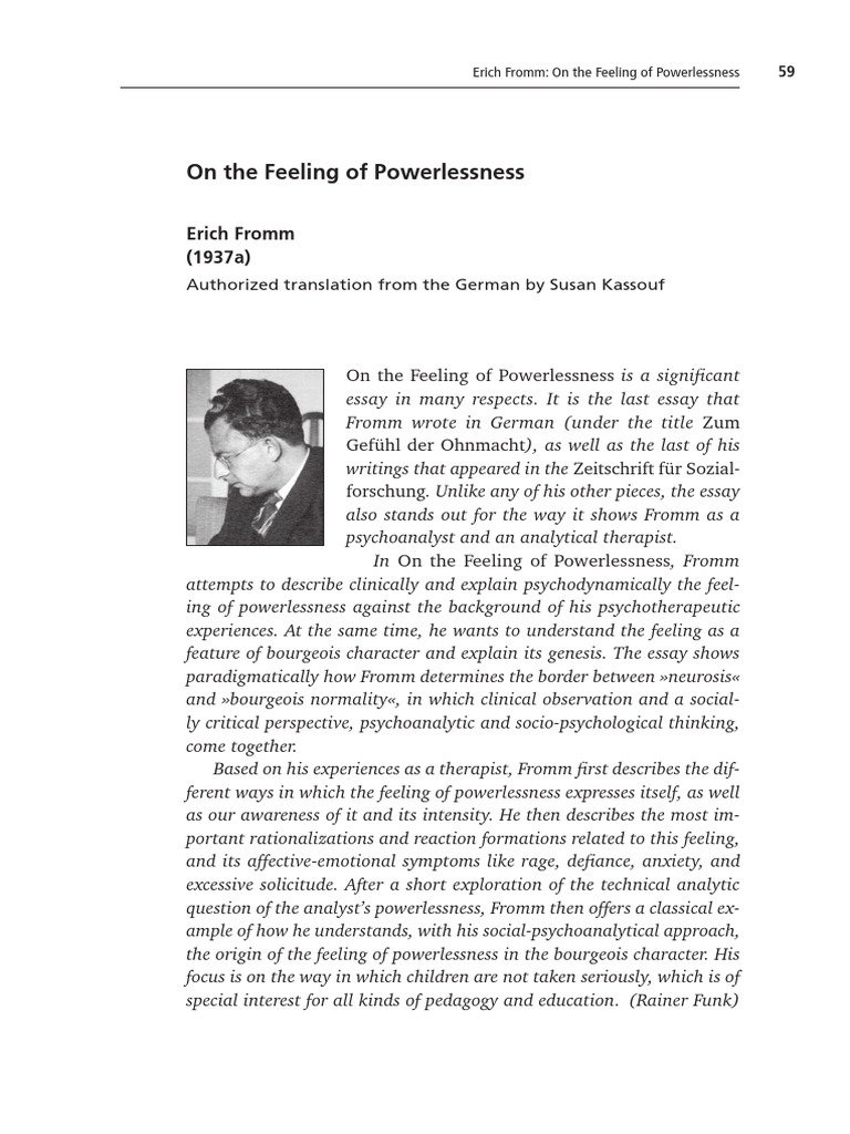 Fromm - On The Feeling of Powerlessness (1937) | PDF | Psychoanalysis | Feeling