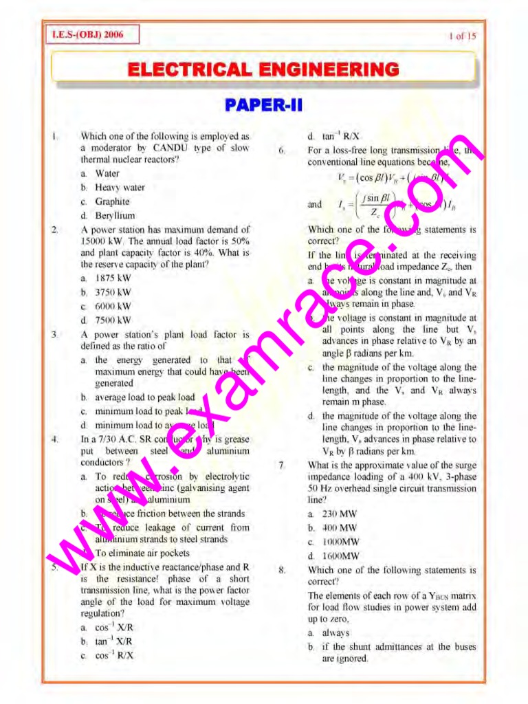 IES Electrical Engineering Paper 2 2006 | PDF | Electric Motor ...