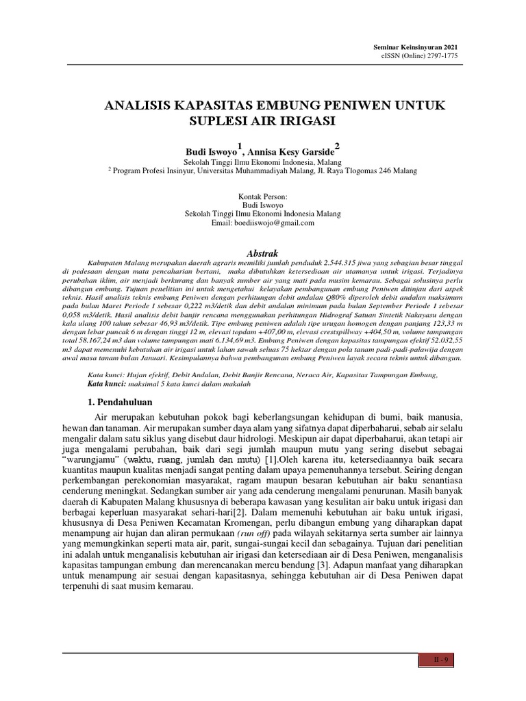 Analisis Kapasitas Embung Peniwen Untuk Suplesi Air Irigasi | PDF