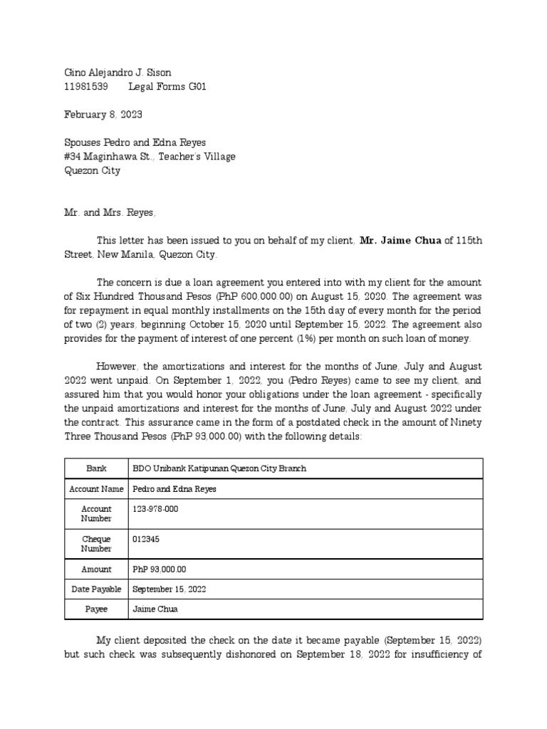 Demand Letter For Fulfilment of Obligation SAMPLE | PDF