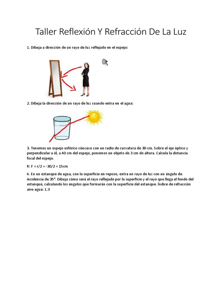 Taller Reflexion y Refraccion de La Luz | PDF | Refracción | Ligero