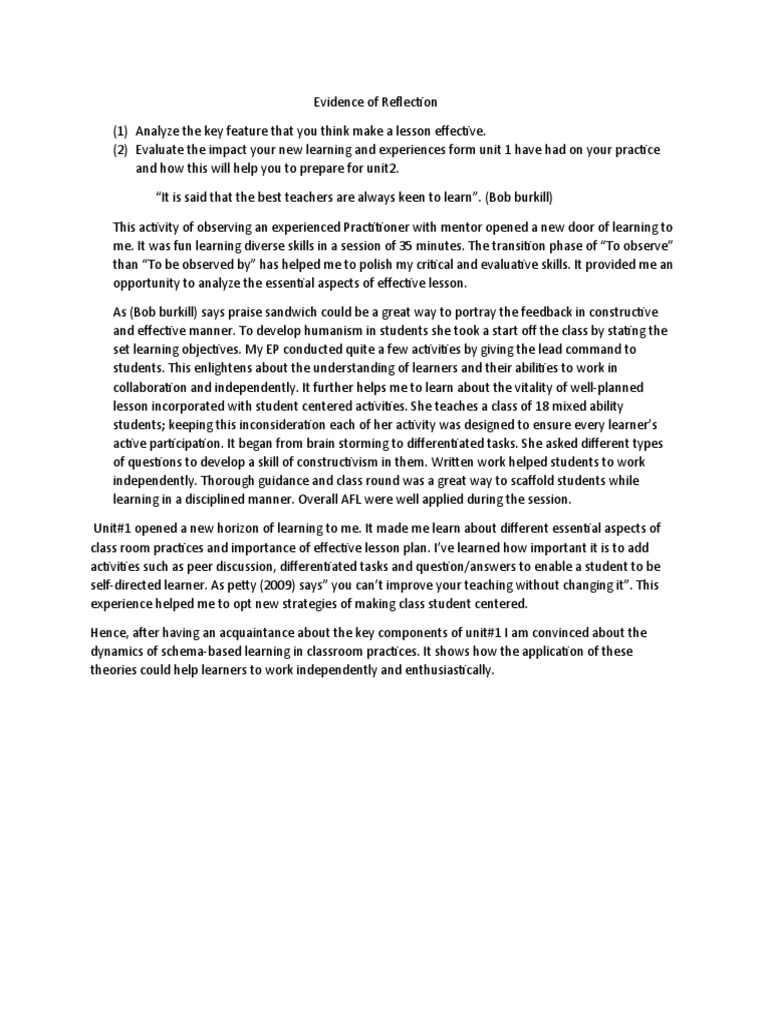 Evidence of Reflection (Anylah) | PDF