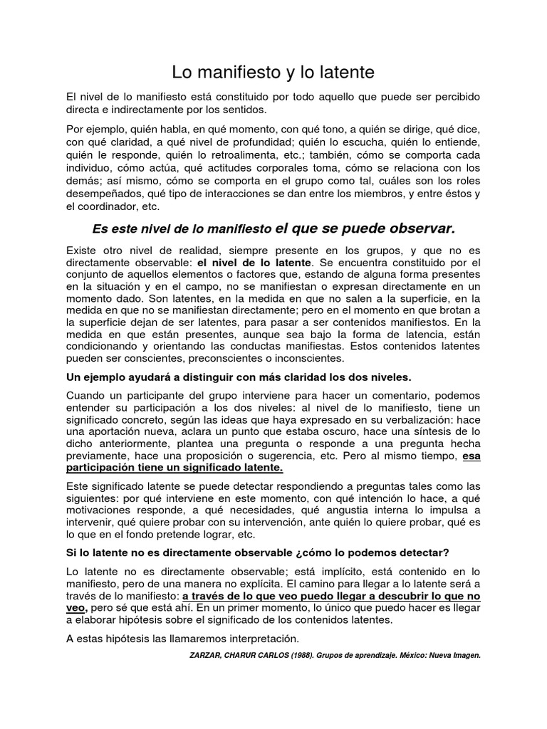 Lo Manifiesto y Lo Latente MM | PDF | Psicología cognitiva | Ciencias ...