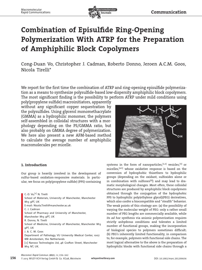 Combination of Episulfide Ring-Opening Polymerization With ATRP For The ...