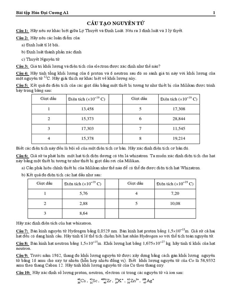 Bai Tap Hoa Dai Cuong A1 Tieng Anh | PDF