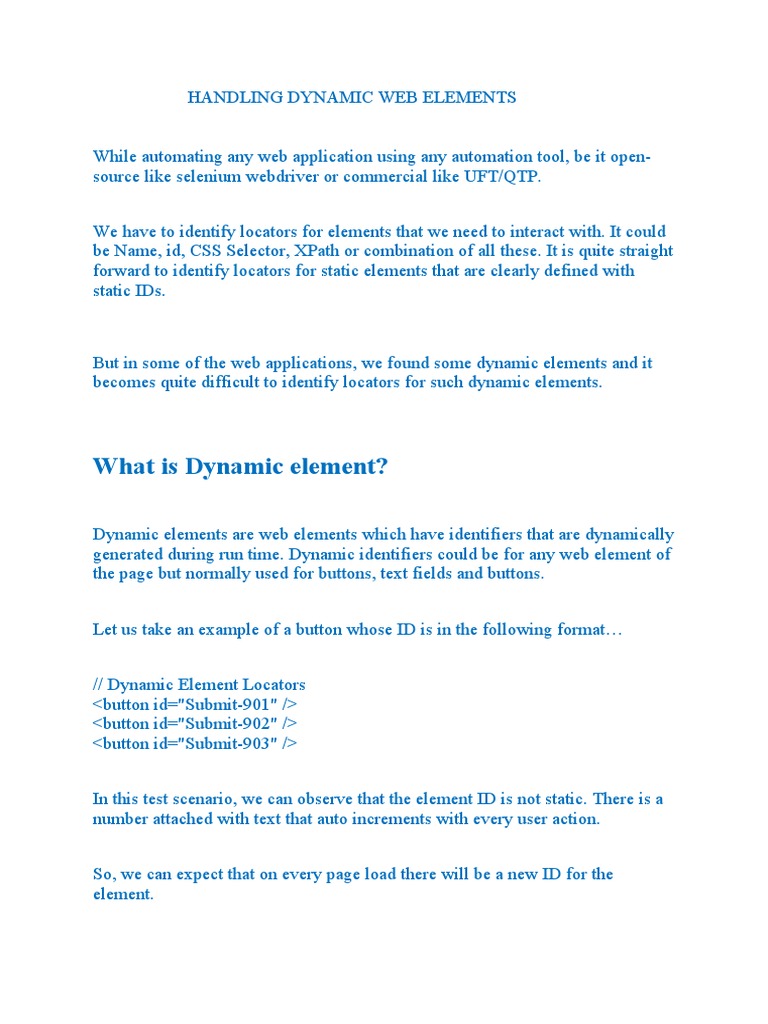 Handling Dynamic Web Elements | PDF | Internet & Web | World Wide Web Handling Dynamic Web Elements | PDF | Internet & Web | World Wide Web
