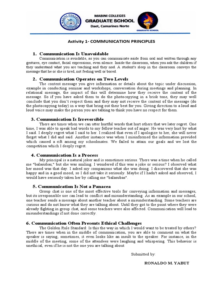 Activity 1 - On Communication Principles | PDF | Communication | Conversation