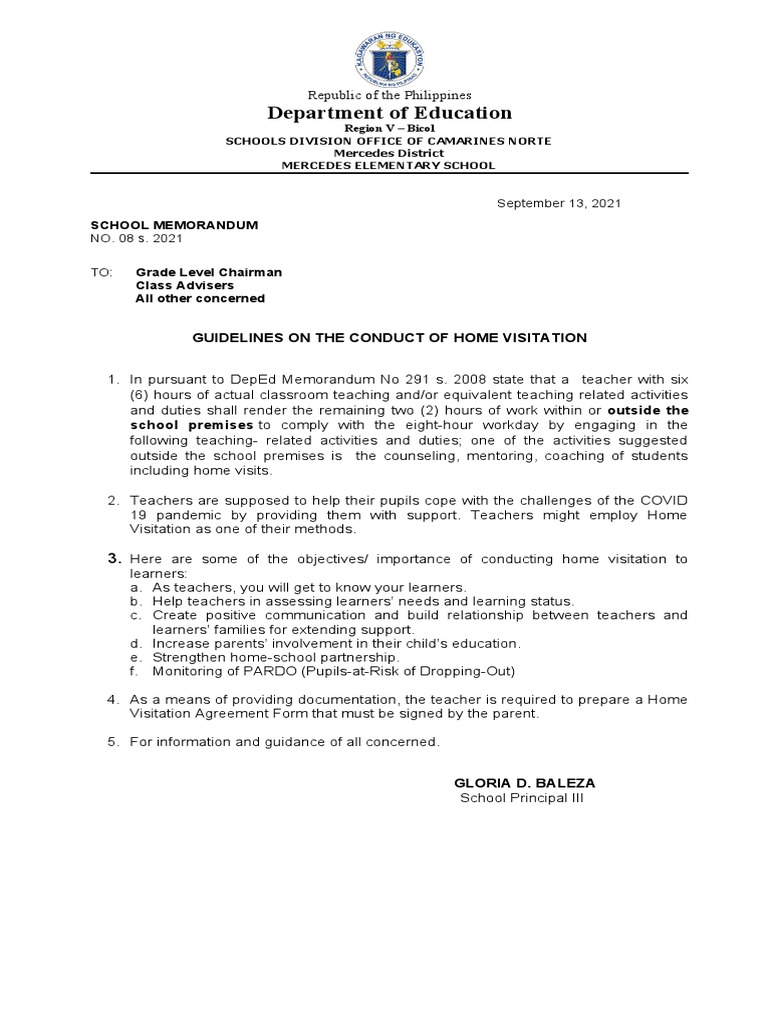 Memo Home Visitation | PDF