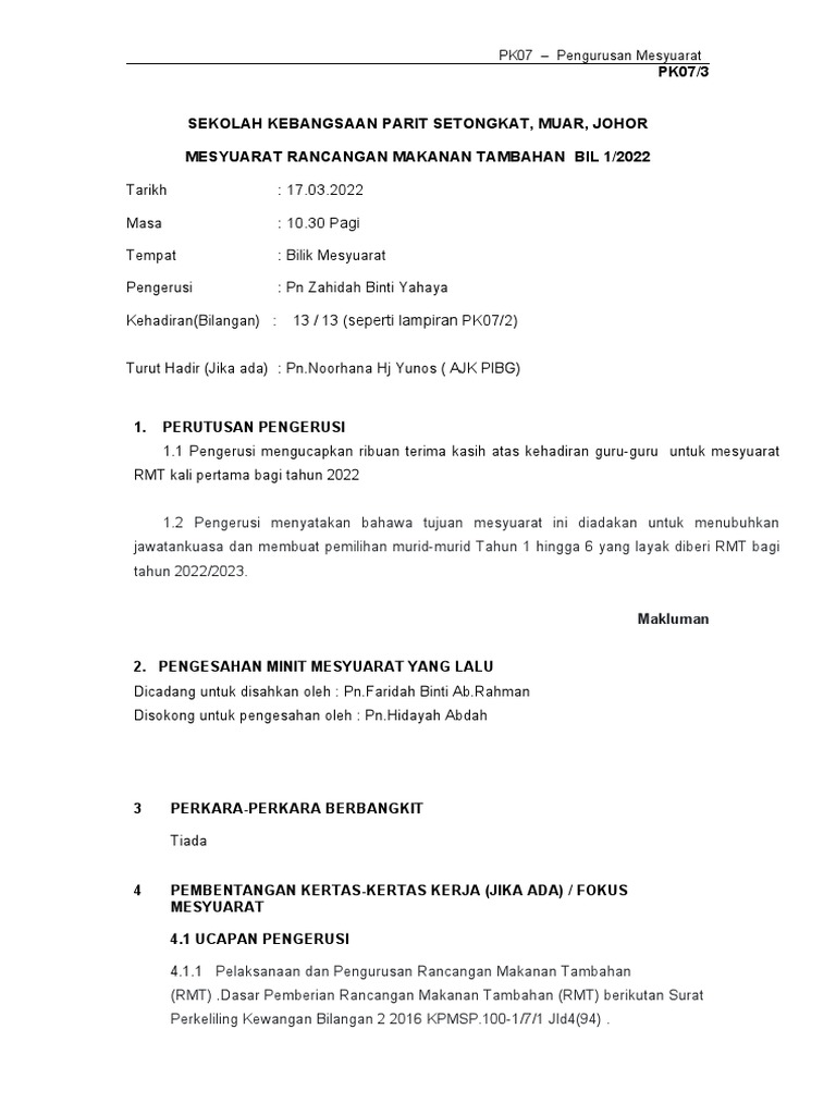 Minit RMT 1-2022 | PDF