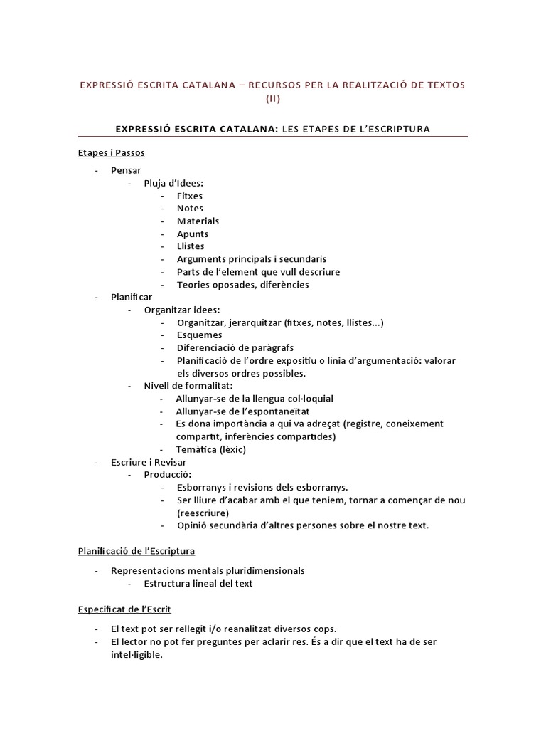 Etapes de L'escriptura - Expressió Catalana | PDF