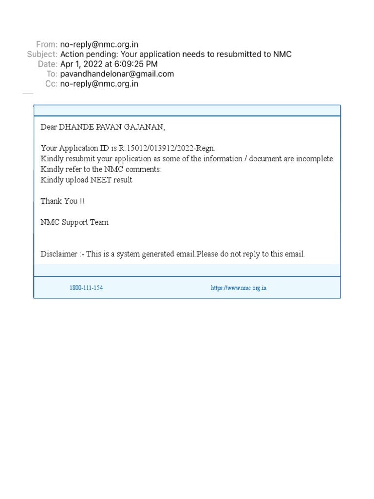 Resubmission Required for NMC Application | PDF | Business | Finance ...